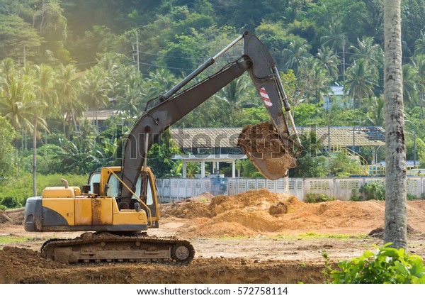 Digger Machine Adjusting Ground Level Construction Stock Photo ...