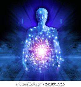 Neon Blue Human Body Light Particles Imagen generada por IA 2503763421 ...