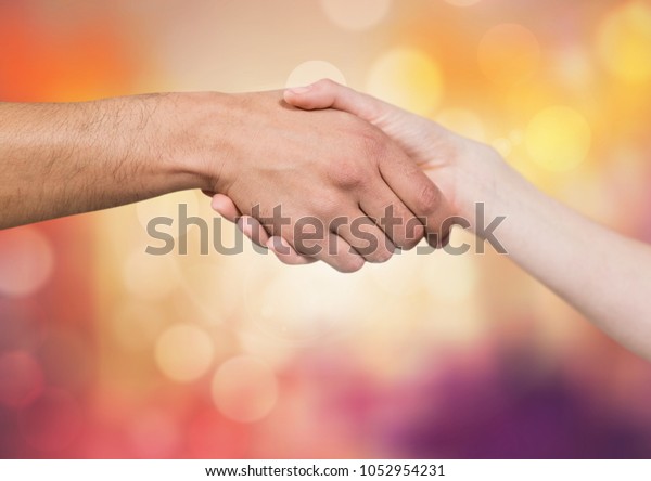 Digital Composite Hands Shaking Sparkling Light Stock Photo 1052954231 ...