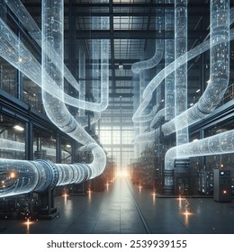 Digital Wireframe Pipes Containing Data Inside AI-generated image ...