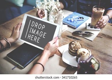 Dining Table Tablet Connection Upload Concept Stock Photo 341710265 ...