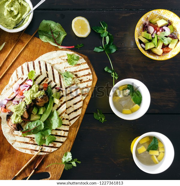 Dinner Table Tacos Grill Vegetable Salsa Stock Photo 1227361813 ...