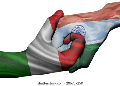 Diplomatic Handshake Between Countries Flags Italy Stock Photo ...