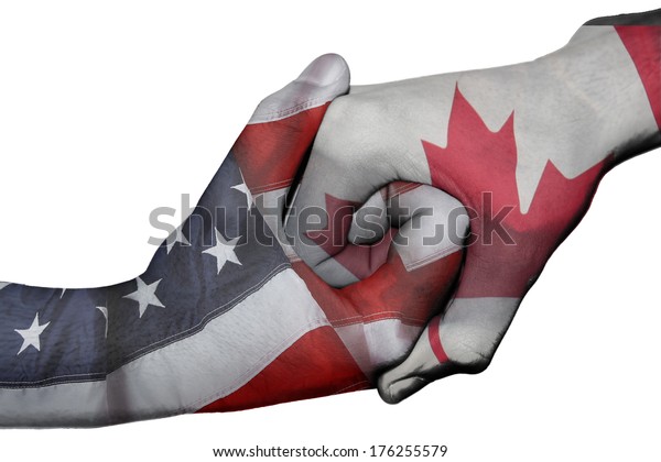 Diplomatic Handshake Between Countries Flags United Stock Photo (Edit ...