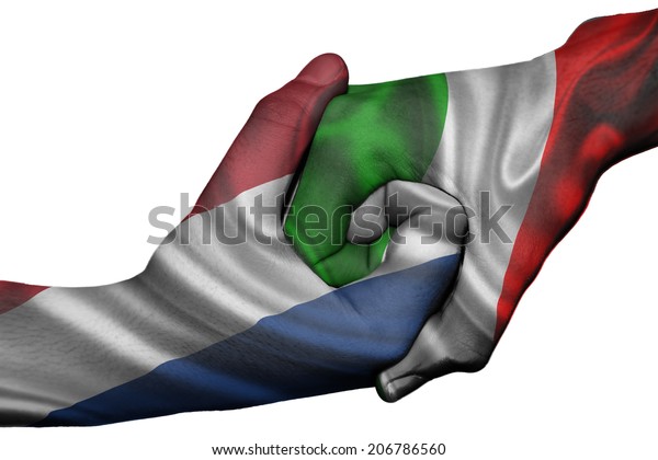 Diplomatic Handshake Between Countries Flags Netherlands Stock Photo ...