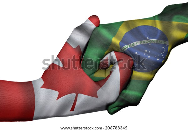 Diplomatic Handshake Between Countries Flags Canada Stock Photo ...