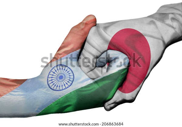 Diplomatic Handshake Between Countries Flags India Stock Photo ...