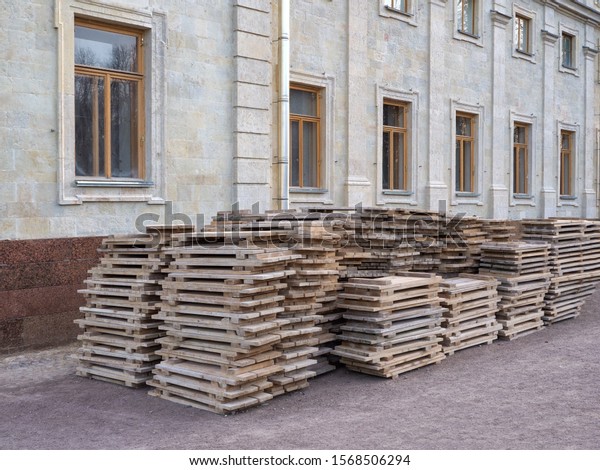 Dismantled Scaffolding Facade Building Stack Wooden Stock Photo ...