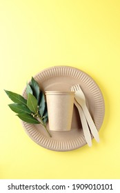 Disposable Biodegradable Tableware On Craft Paper Stock Photo ...