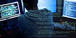 Diverse computer hacking featuring action, closeup, and coding, a ...