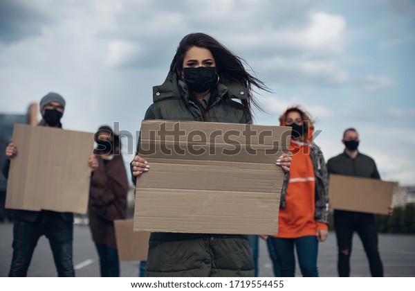 Diverse Group People Protesting Blank Sign Stock Photo 1719554455 ...