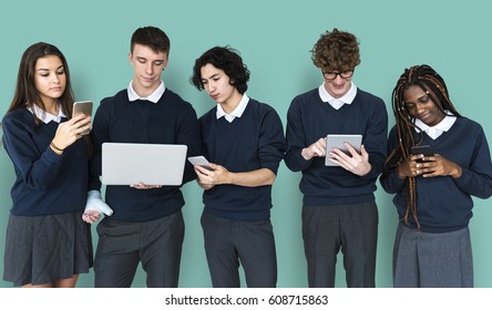 Diverse Group Students Using Electronic Devices Stock Photo (Edit Now ...