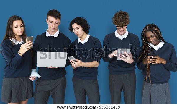 Diverse Group Students Using Electronic Devices Stock Photo (Edit Now ...