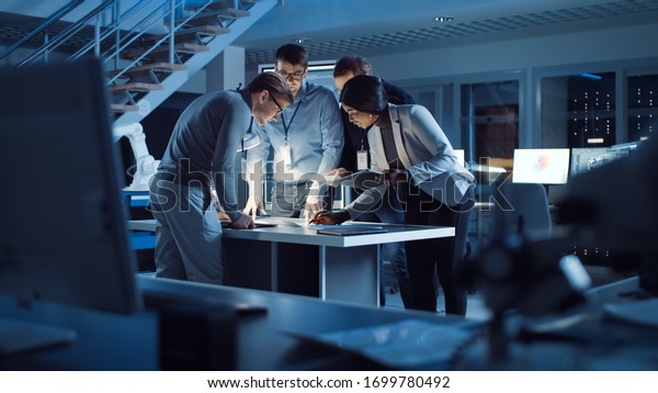 Diverse Team Electronics Development Engineers Standing Arkivfoto ...
