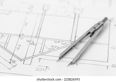 Divider On Technical Drawing Construction Plans Stock Photo 223826593 ...