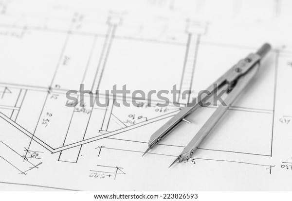 Divider On Technical Drawing Construction Plans Stock Photo 223826593 ...