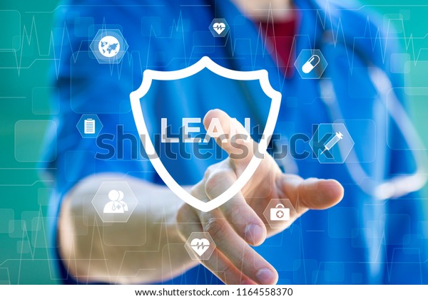 Doctor Pushing Button Lean Text Healthcare Stock Photo 1164558370 ...
