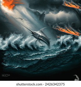 Epic Furious Silver Swordfish Commanding Storm AI-generated image ...