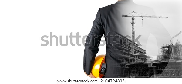 Double Exposure Building Construction Engineering Project Stock Photo ...