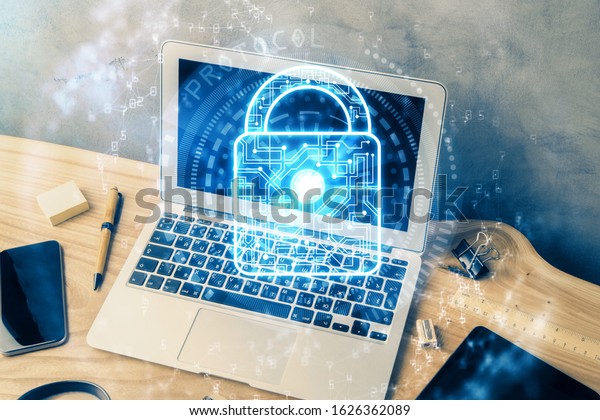 Double Exposure Desktop Computer Lock Icon Stock Photo 1626362089 ...