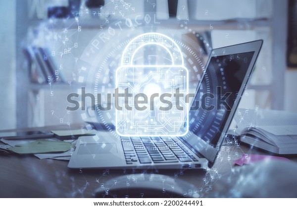 Double Exposure Desktop Computer Lock Icon Stock Photo 2200244491 ...