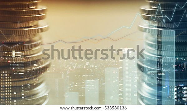 Double Exposure Graph Rows Coins Finance Stock Photo (Edit Now) 533580136