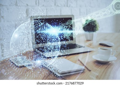 Double Exposure Laptop Computer Technology Theme Stock Photo 2176877029 ...