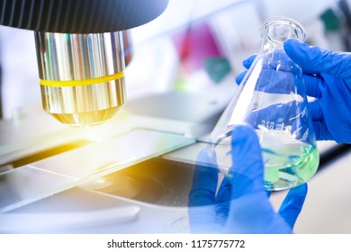 Double Exposure Science Experiment Microscope Hand Stock Photo ...