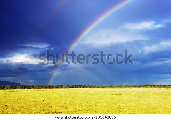 Double Rainbow Sun Rays Against Stormy Stock Photo (Edit Now) 101648896