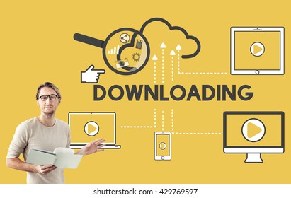 Downloading Computer Storage Cloud Technology Concept Stock Photo ...