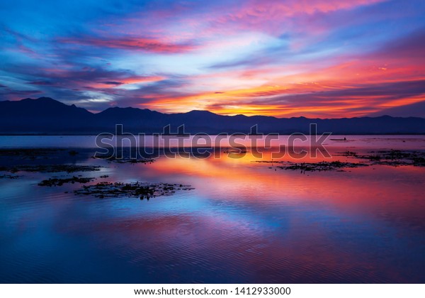 Dramatic Clouds Sunset Sky Over Lake Stock Photo 1412933000 | Shutterstock