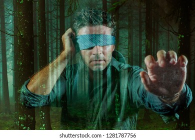 Dramatic Composite Young Confused Scared Man Stock Photo (Edit Now ...
