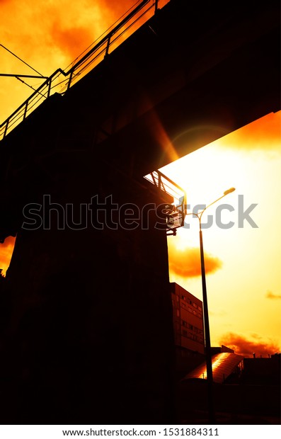Dramatic Light Rays Under Industrial Bridge Stock Photo 1531884311 ...