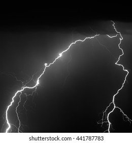 Dramatic Lightning Strike Black White Real Stock Photo (Edit Now) 441787783