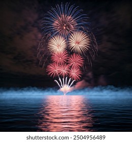 Dramatic Ocean Fireworks Background Dark Clouds AI-generated image ...