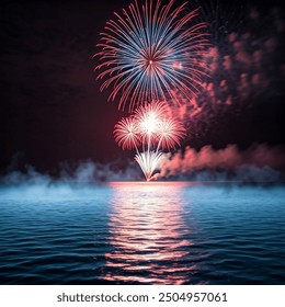Dramatic Ocean Fireworks Background Dark Clouds AI 生成图片2504956489 ...