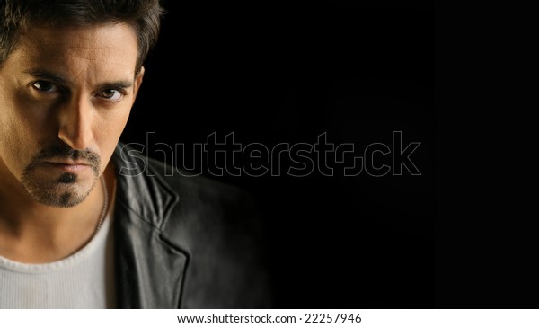 Dramatic Portrait Menacing Man Goatee Leather Stock Photo 22257946 ...