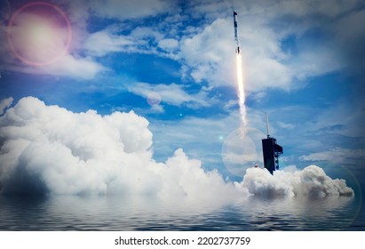 Dramatic Rocket Launch Water Reflection Elements Stock Photo 2202737759 ...