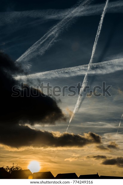 Dramatic Sunset Sky Inverse Jet Aircraft Stock Photo 774249316 ...
