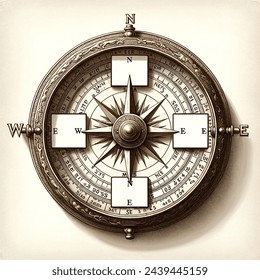 Compass Black White Etching Treasure Map AI-generated image 2486210195 ...