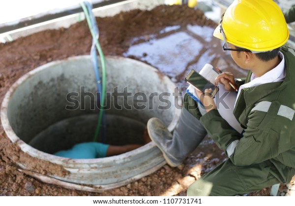 Draw Well Plumber Working Opened Well Stock Photo (Edit Now) 1107731741