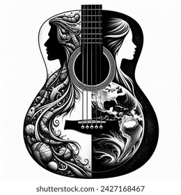 Drawing Guitar Split Into One Half AI-generated image 2427169303 ...