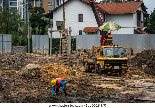 Drilling Rigs Construction Building Foundations Construction Stock ...