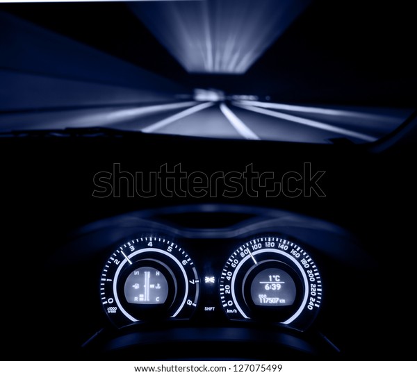 Driver View Speeding Car Dashboard Motorway Stock Photo 127075499 ...