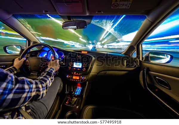 Driving Night Scenery Hands On Steering Stock Photo 577495918 ... Driving Night Scenery Hands On Steering Stock Photo 577495918 ...