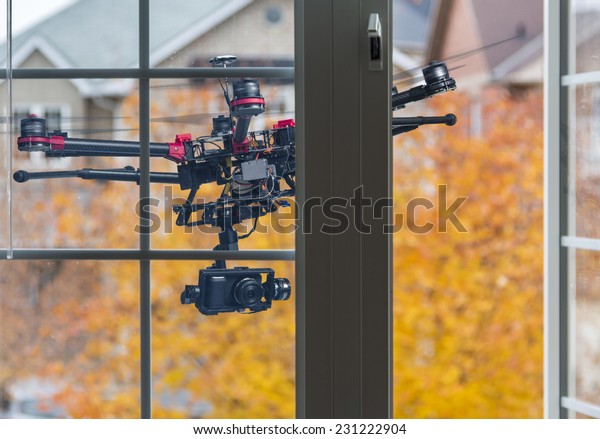 Drone Camera Flying Behind Opened Bedroom Stock Photo 231222904 ...