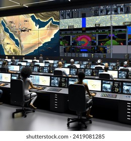 Drone Command Center Screens On Whole Durch KI generiertes Bild ...