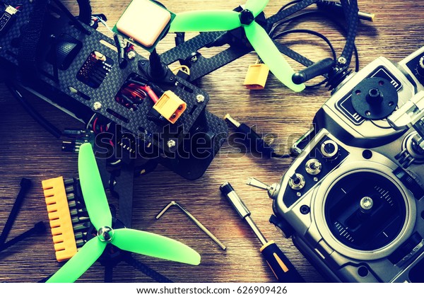 Drone Quadcopter Flight Controller Over Wooden Stock Photo 626909426 ...