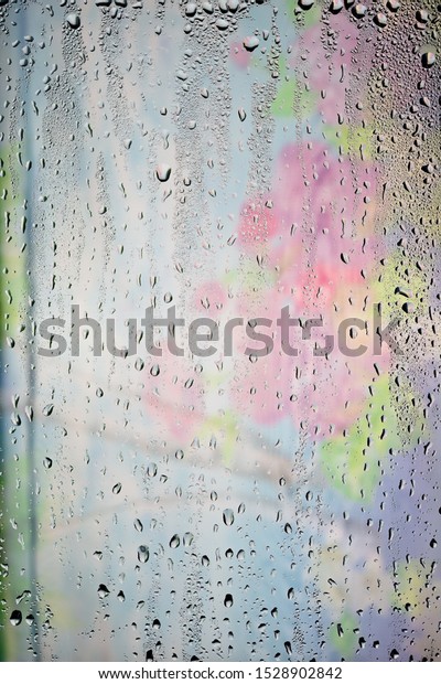 Drops Water Flow Down Surface Transparent Stock Photo 1528902842 ...