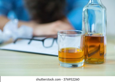 Drunk Man Drinking Alcohol While Working Stock Photo 376952260 ...